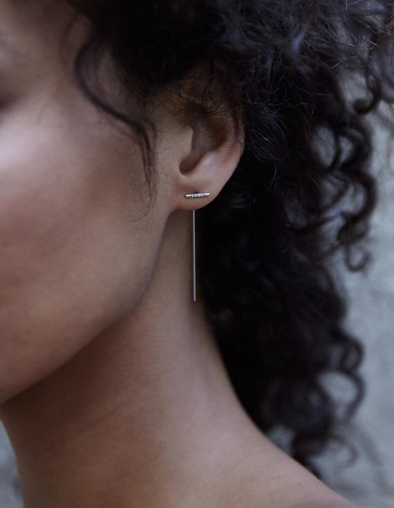 Yellow Gold Pavé Diamond Bar Threader Earrings at 1stDibs