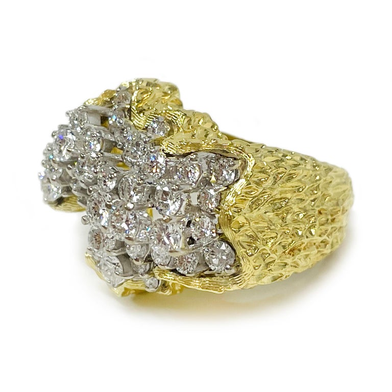 Yellow Gold Platinum Diamond Cluster Ring For Sale at 1stDibs