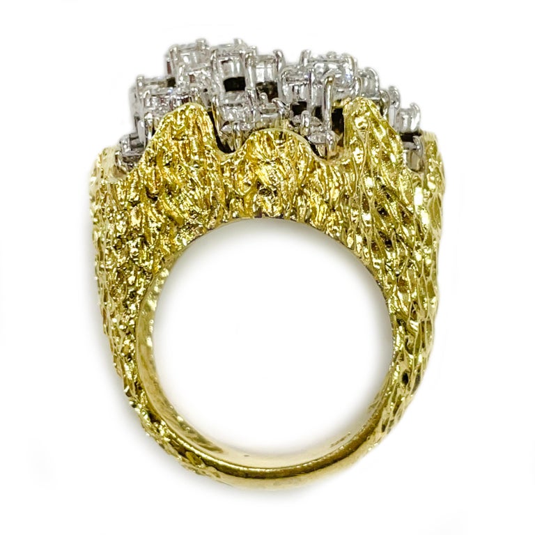 Yellow Gold Platinum Diamond Cluster Ring For Sale at 1stDibs