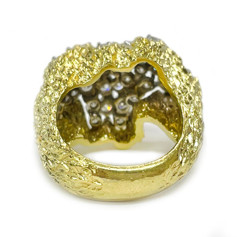 Yellow Gold Platinum Diamond Cluster Ring For Sale at 1stDibs