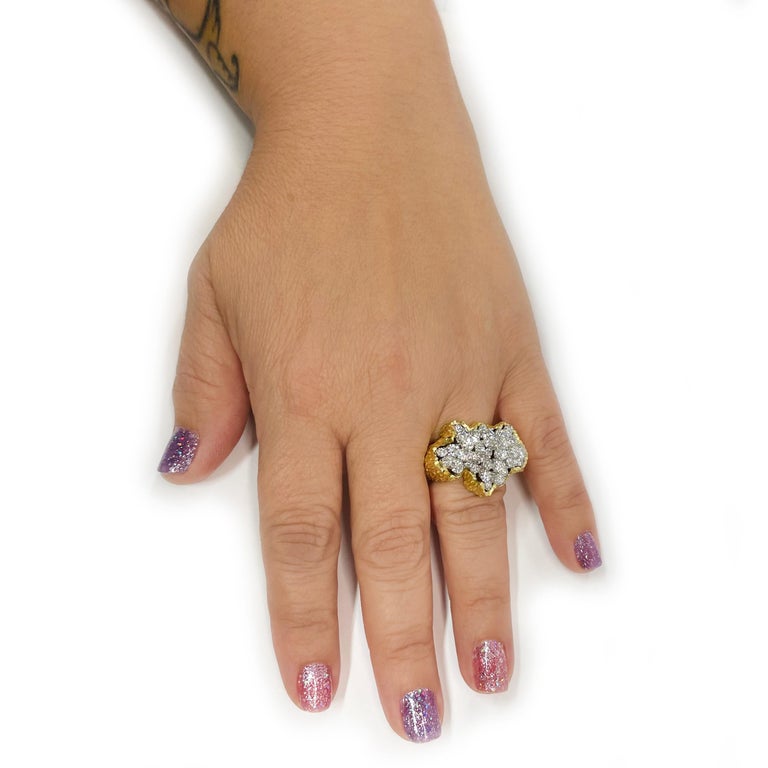 Yellow Gold Platinum Diamond Cluster Ring For Sale at 1stDibs