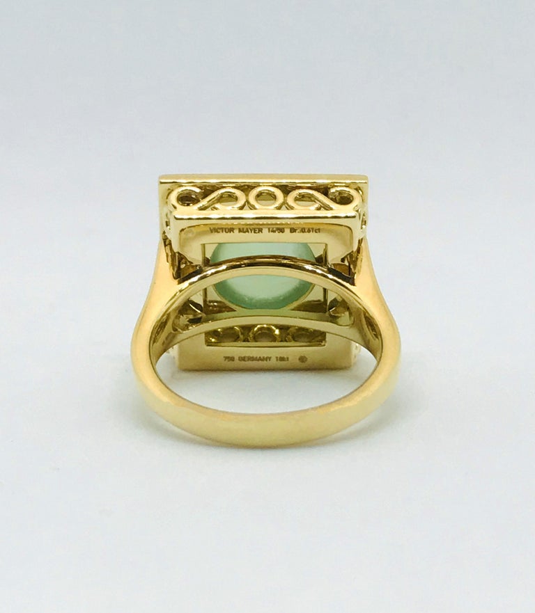Yellow Gold Prehnite Green Enamel Diamond Ring For Sale at 1stDibs