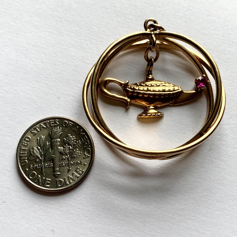 Yellow Gold Red Ruby Genie Lamp Kinetic Large Charm Pendant For Sale at ...