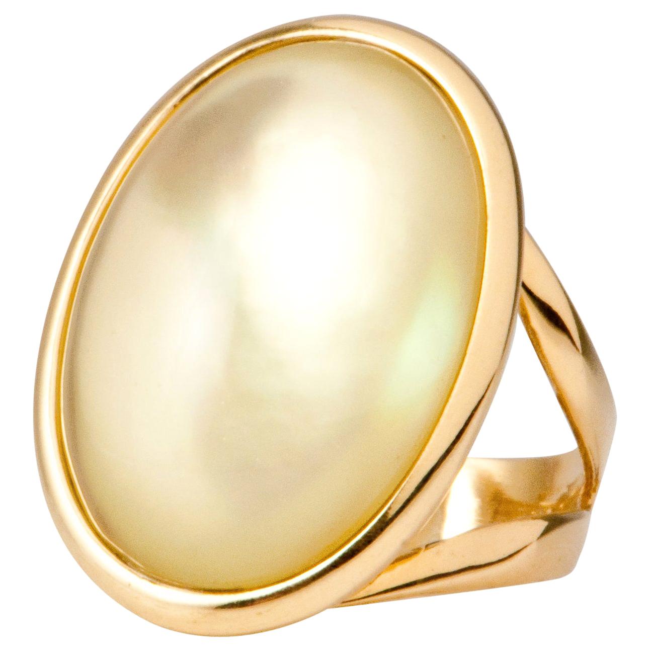 Pink Gold Ring Surmounted by a Pink Morganite Shape Cabochon at 1stDibs