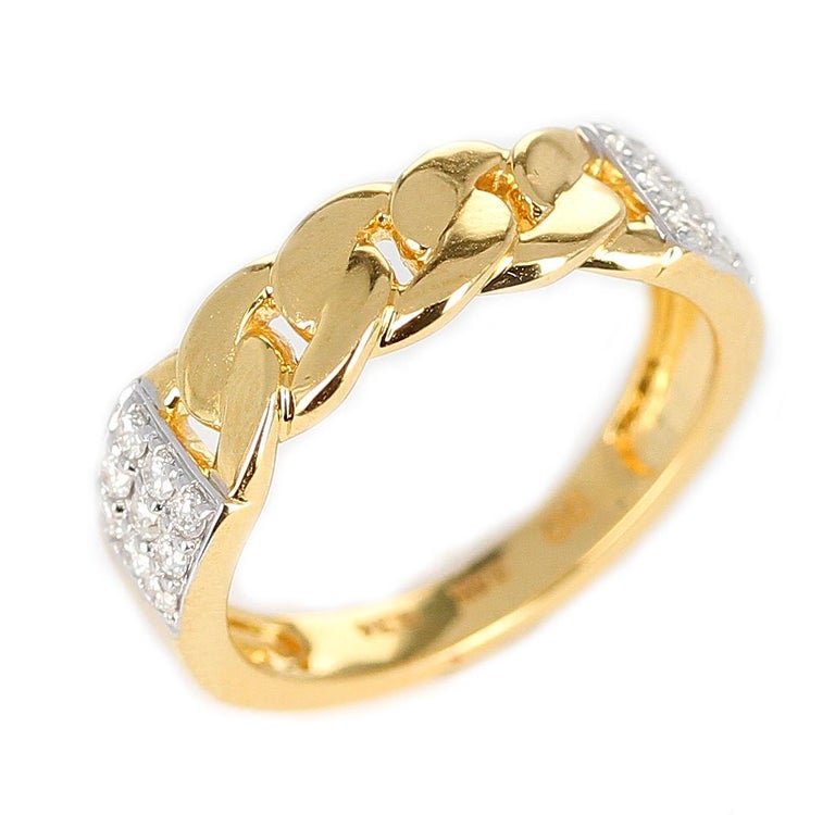 Yellow Gold Rope-Style Ring with Diamonds, 14 Karat For Sale at 1stDibs