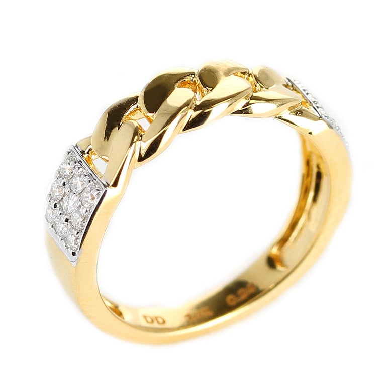 Yellow Gold Rope-Style Ring with Diamonds, 14 Karat For Sale at 1stDibs