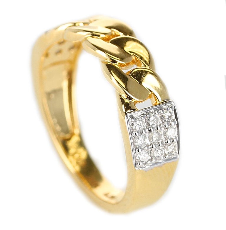 Yellow Gold Rope-Style Ring with Diamonds, 14 Karat For Sale at 1stDibs