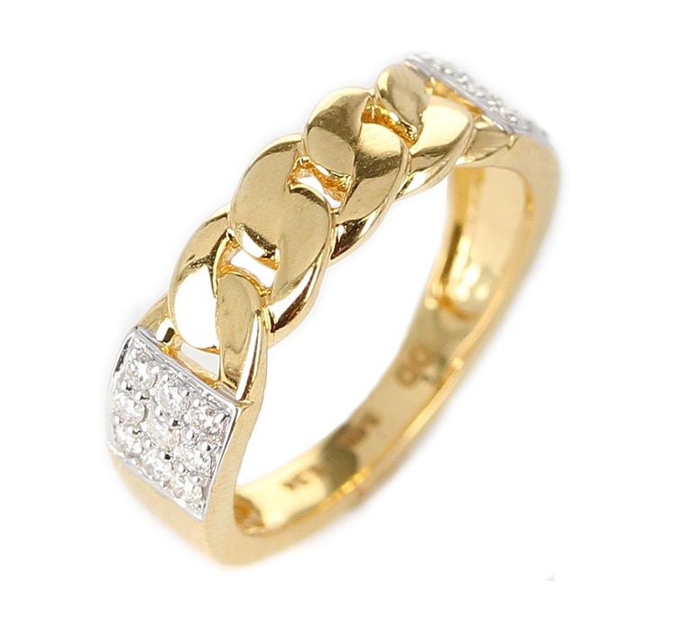 Yellow Gold Rope-Style Ring with Diamonds, 14 Karat For Sale at 1stDibs