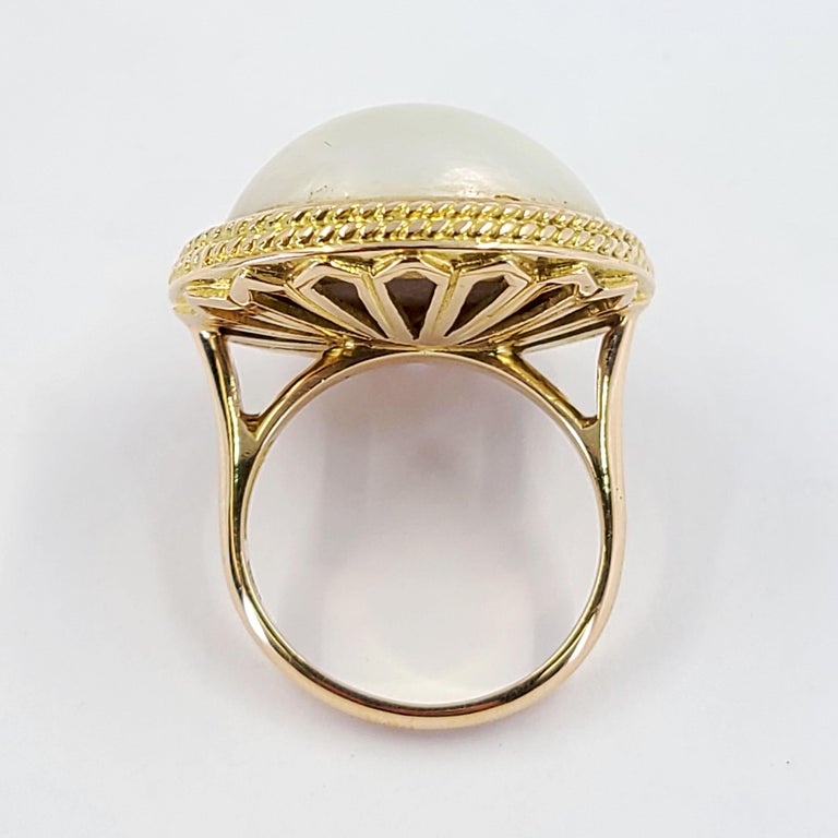 Yellow Gold Round Mabe Pearl Ring For Sale at 1stDibs