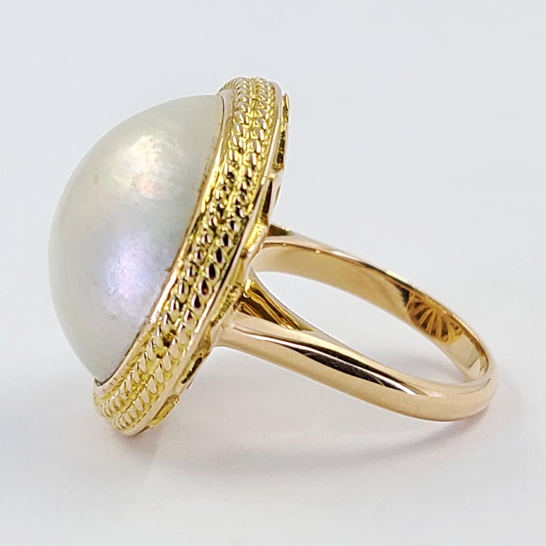 Yellow Gold Round Mabe Pearl Ring For Sale at 1stDibs
