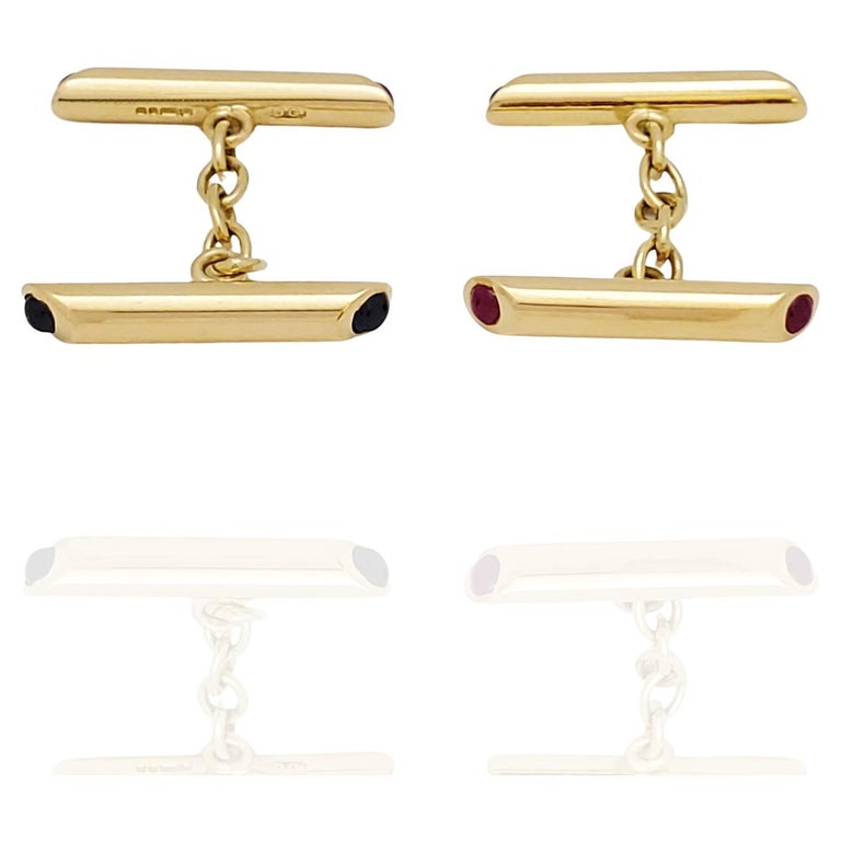 Yellow Gold Ruby and Sapphire Cufflinks For Sale at 1stDibs
