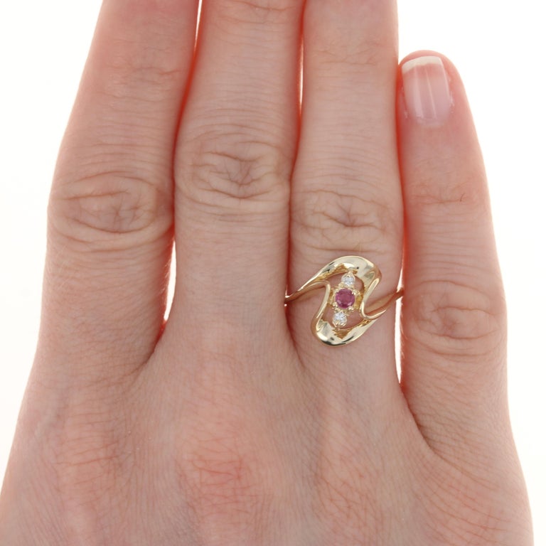 Customizable Yellow Gold Ruby and Diamond Bypass Ring, 14k Round Cut ...