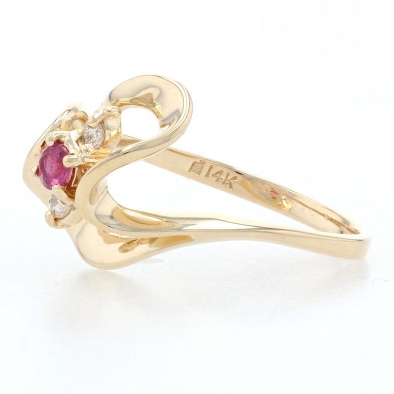 Customizable Yellow Gold Ruby and Diamond Bypass Ring, 14k Round Cut ...
