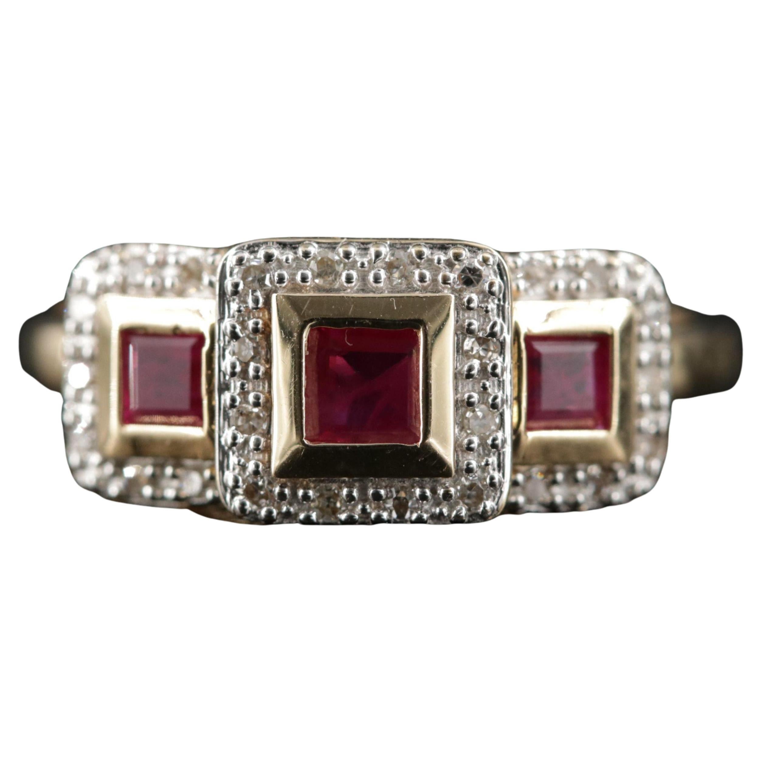 Vintage 1960s Ruby Diamond and Yellow Gold Three-Stone Ring For Sale at ...