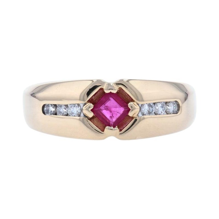Yellow Gold Ruby and Diamond Men's Ring, 14k Square Cut .55ctw at 1stDibs