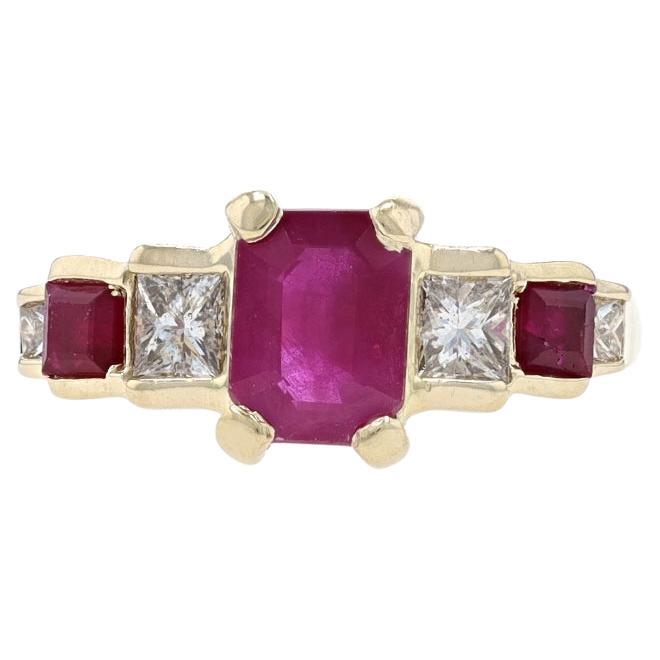 Yellow Gold Ruby and Diamond Ring - 14k Emerald Cut 2.04ctw Tiered For ...