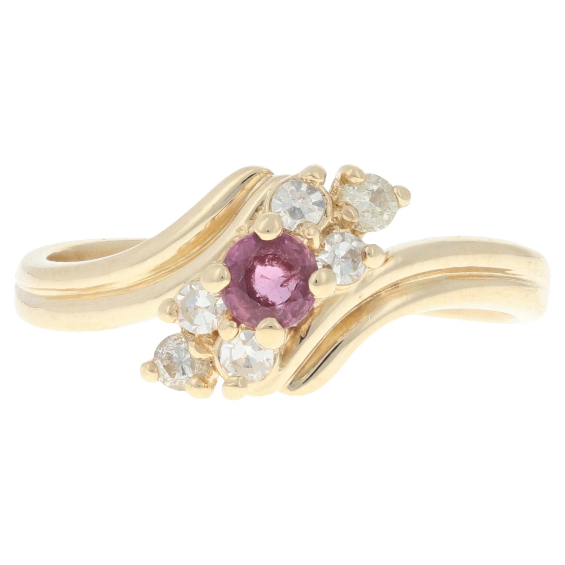 Yellow Gold Ruby and Diamond Bypass Ring, 14k Round Cut .17ctw For Sale ...