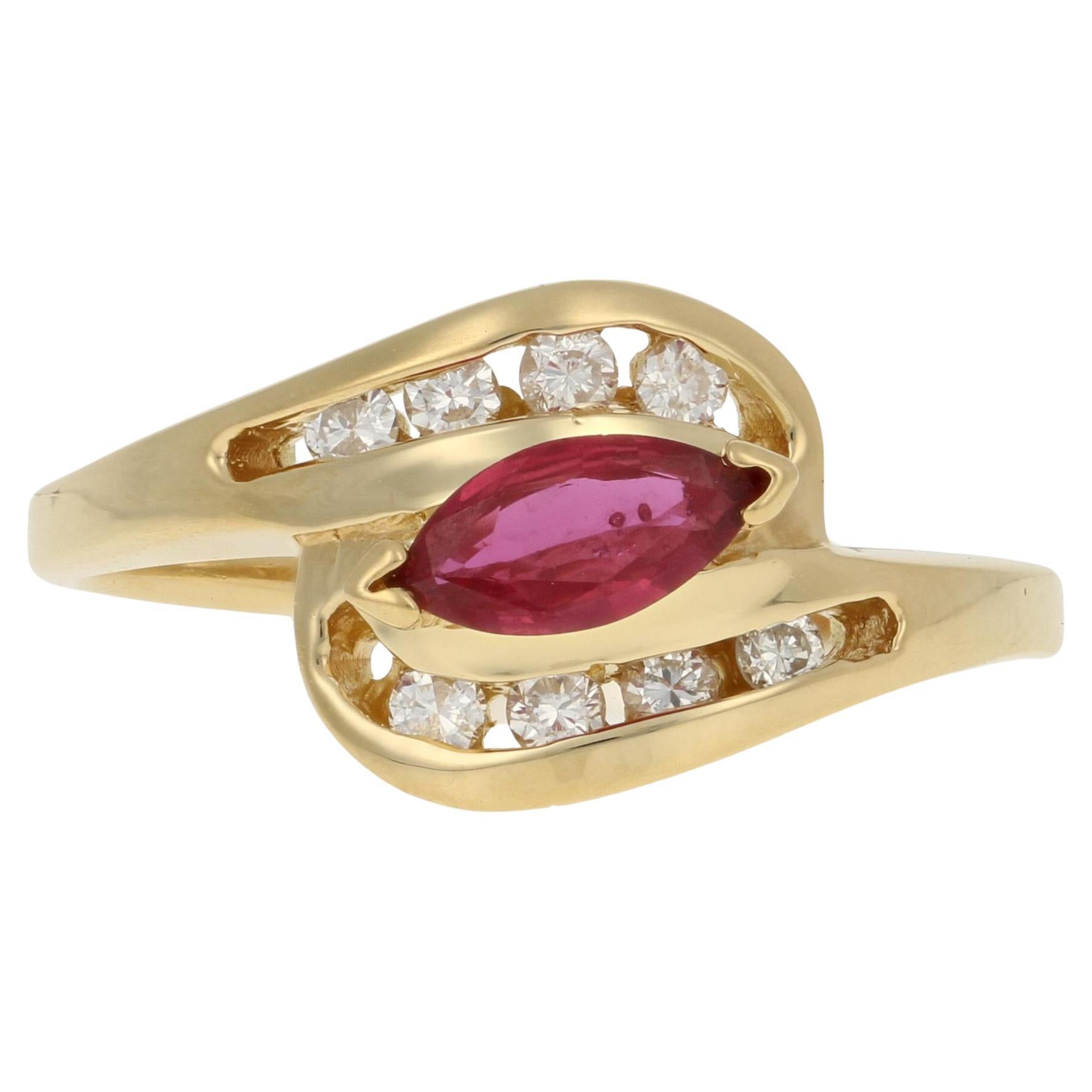 Yellow Gold Sapphire and Diamond Bypass Ring, 10k Marquise Brilliant ...