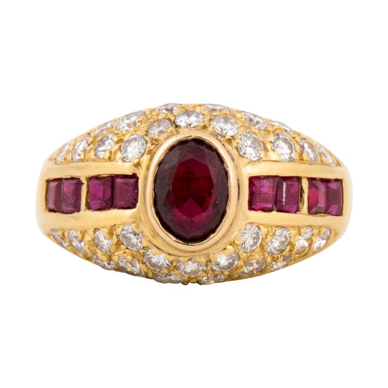 Yellow Gold Ruby Diamond Ring at 1stDibs