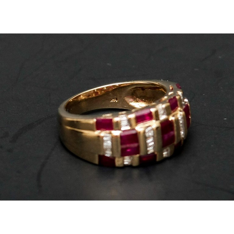 Customizable Yellow Gold Ruby Diamond Wedding Band, Diamond Engagement ...
