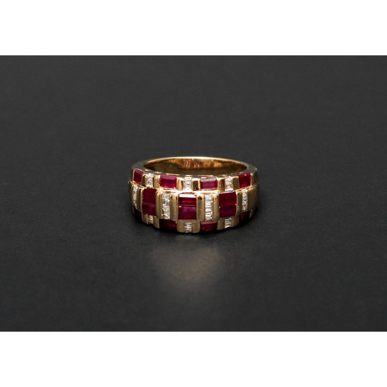 Customizable Yellow Gold Ruby Diamond Wedding Band, Diamond Engagement ...