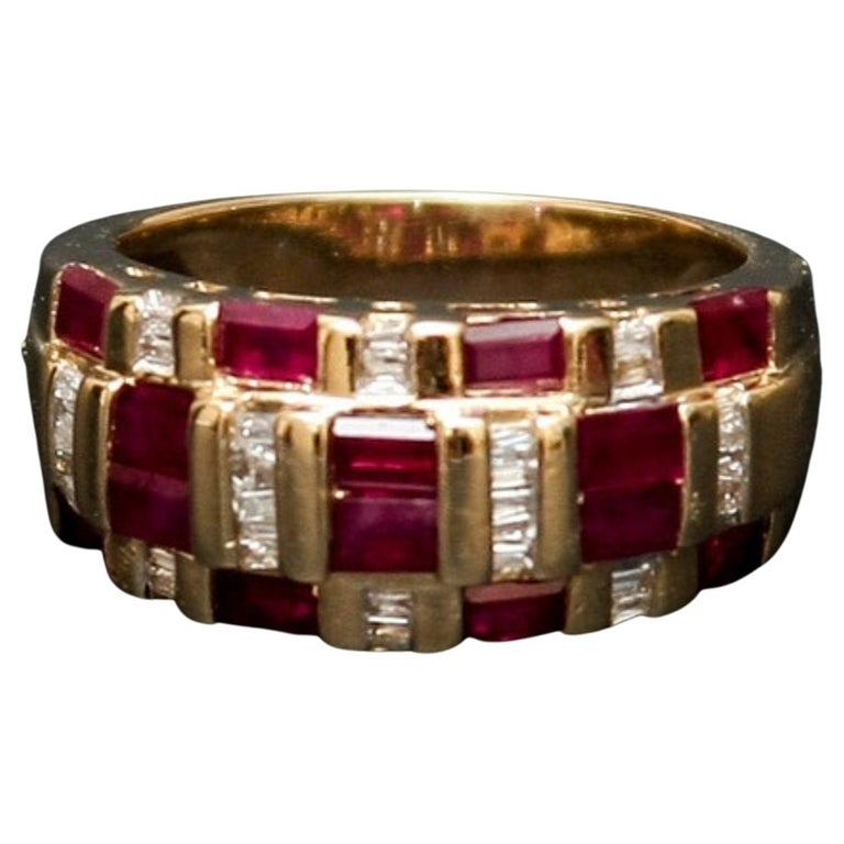 Customizable Yellow Gold Ruby Diamond Wedding Band, Diamond Engagement ...