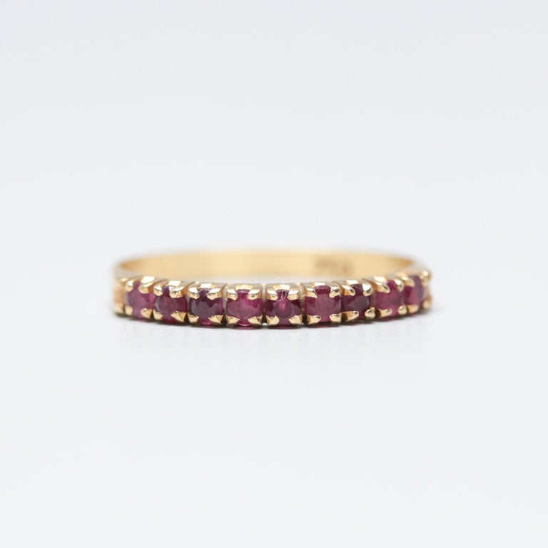 Customizable 18K Solid Gold Ruby Ring Gemstone Band Minimalist Half ...