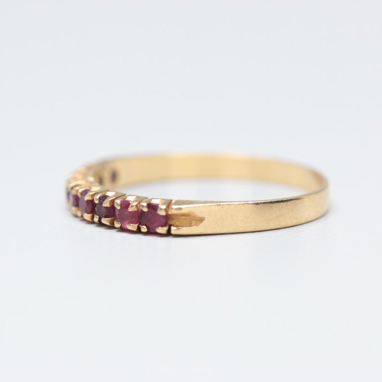 Customizable 18K Solid Gold Ruby Ring Gemstone Band Minimalist Half Eternity Red Gemstone For ...