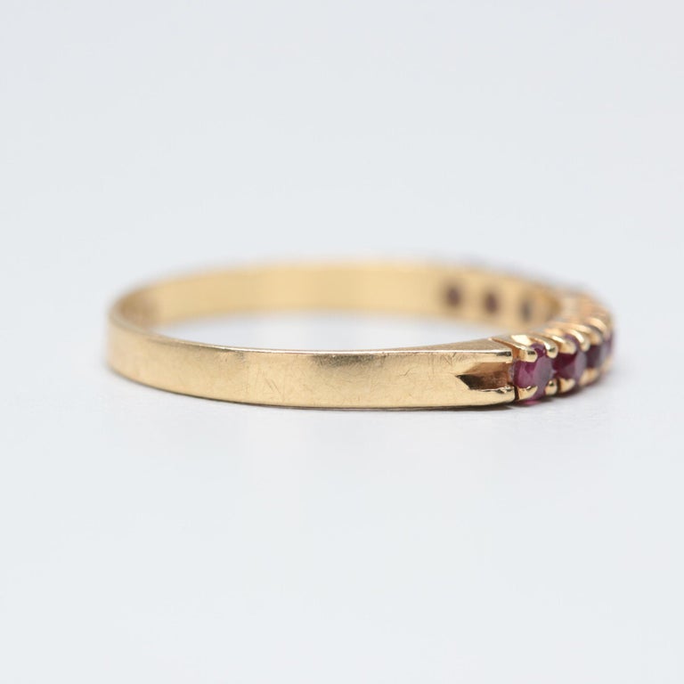 Customizable 18K Solid Gold Ruby Ring Gemstone Band Minimalist Half Eternity Red Gemstone For ...