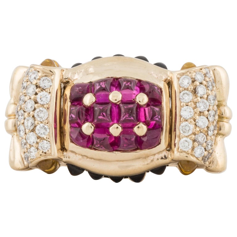 18K Yellow Gold Ruby Sapphire and Diamond Ring For Sale at 1stDibs