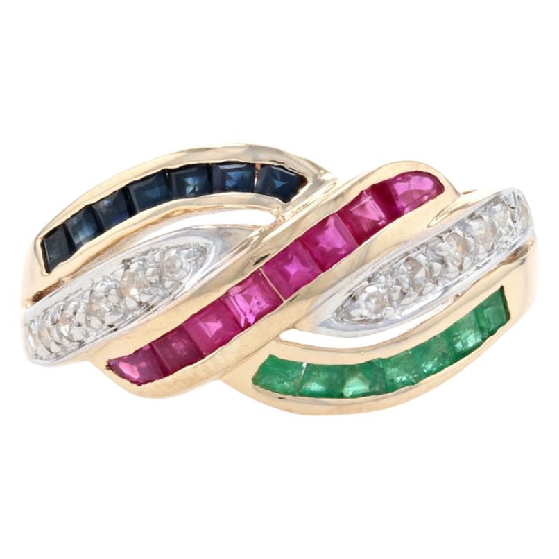 14k Gold Emerald Diamond Ruby Sapphire Ring For Sale at 1stDibs