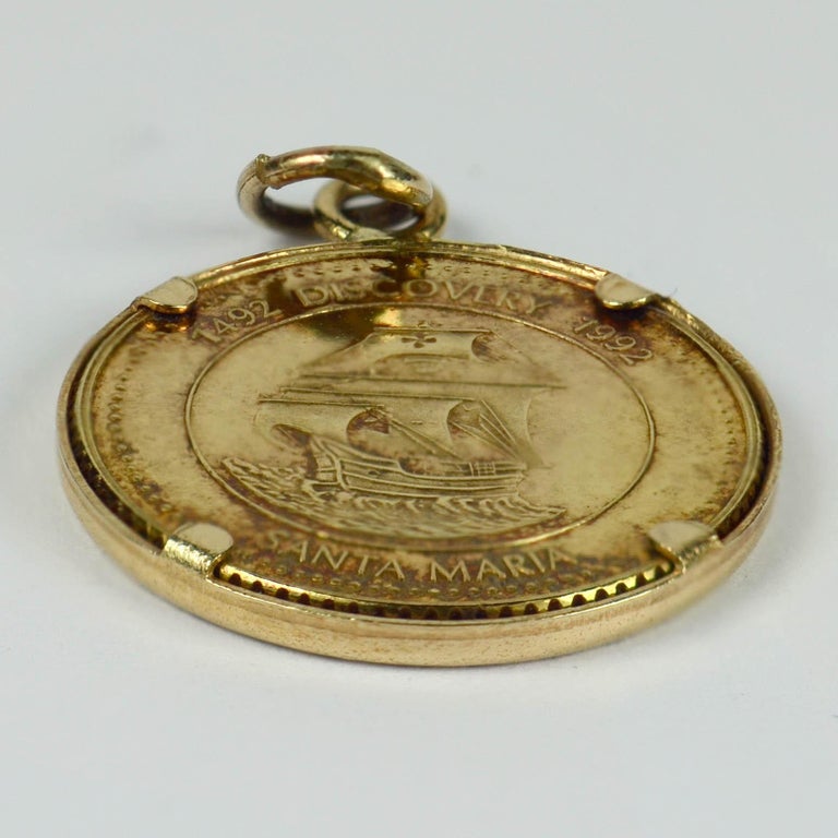 Yellow Gold Santa Maria Columbus Discovery America 1492 1992 Coin Charm ...