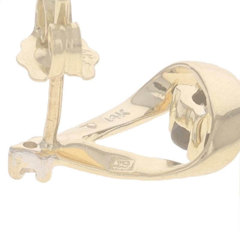 Yellow Gold Sapphire Diamond Drop Earrings - 14k Oval .70ctw Ribbon Loop Pierced For Sale at 1stDibs