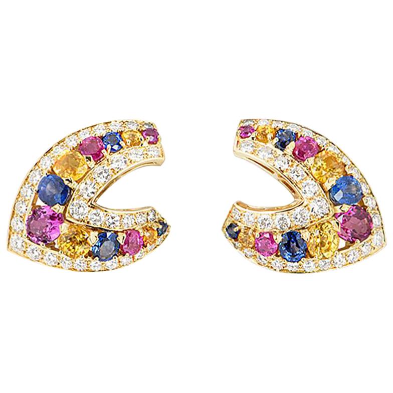 Multi Colored Sapphire and Diamond Earrings For Sale at 1stDibs
