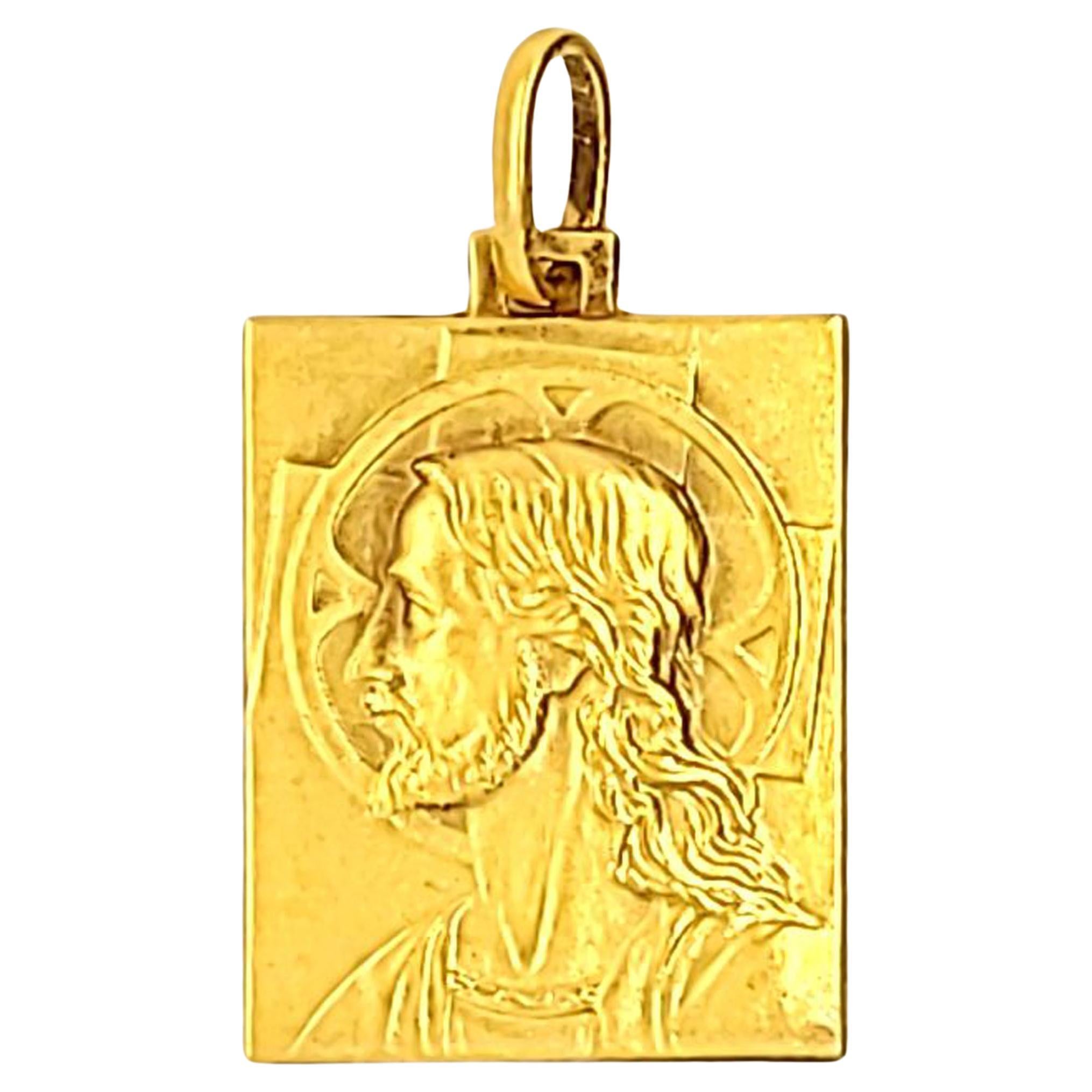 Yellow Gold Scapular Religious Pendant Medal Charm For Sale at 1stDibs
