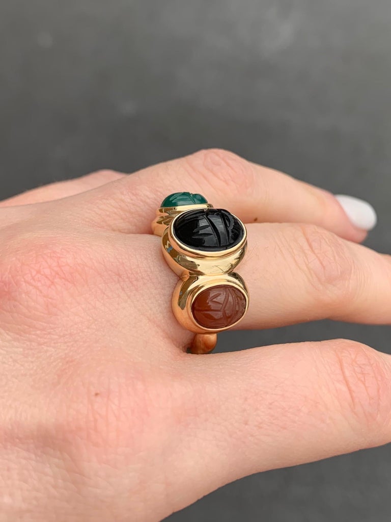Yellow Gold Scarab Three-Stone Ring at 1stDibs