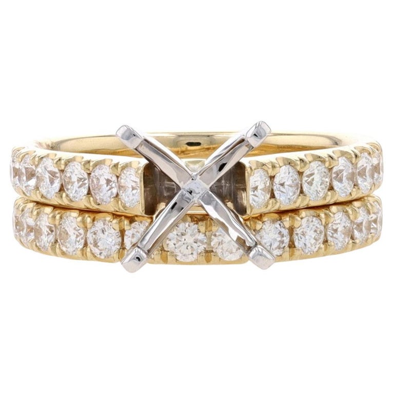 Yellow Gold Semi-Mount Engagement Ring and Wedding Band 18k 1.58ctw ...
