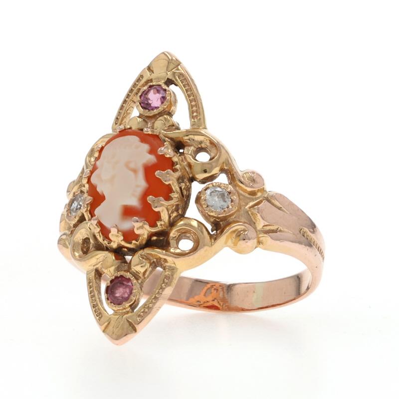 Yellow Gold Shell Ruby Vintage Ring - 14k Carved Cameo .20ctw For Sale ...