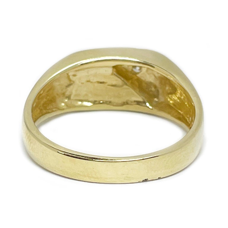 Yellow Gold Signet Diamond Ring For Sale at 1stDibs