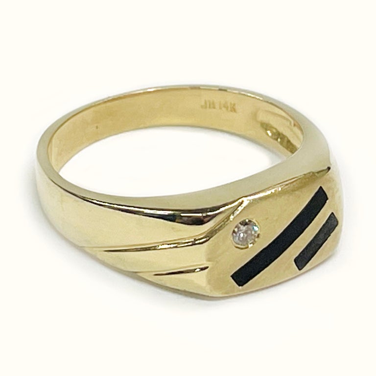 Yellow Gold Signet Diamond Ring For Sale at 1stDibs