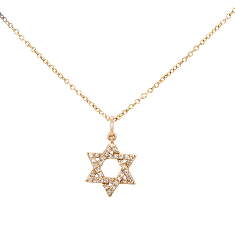 Yellow Gold Small Diamond Star of David Necklace 14 Karat in Stock For ...