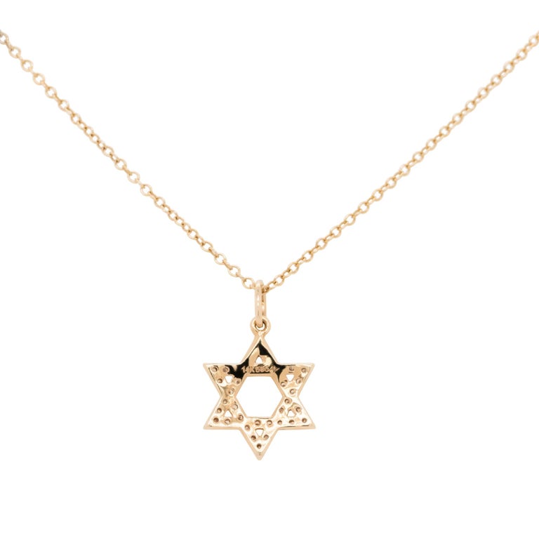 Yellow Gold Small Diamond Star of David Necklace 14 Karat in Stock For ...