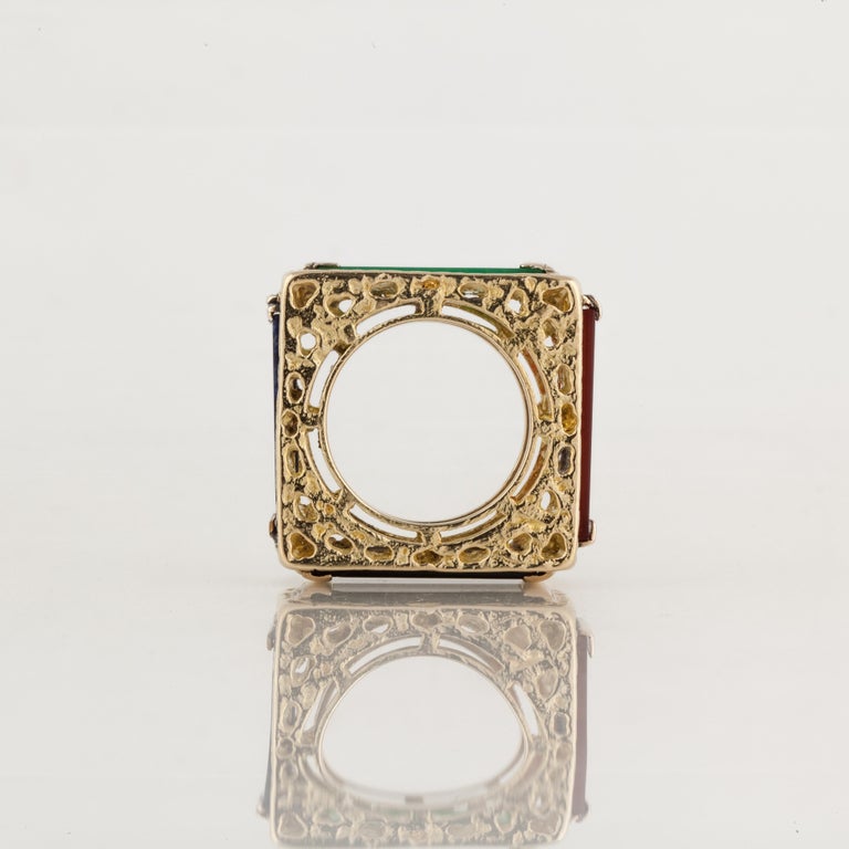 18K Gold Square Hardstone Ring For Sale at 1stDibs