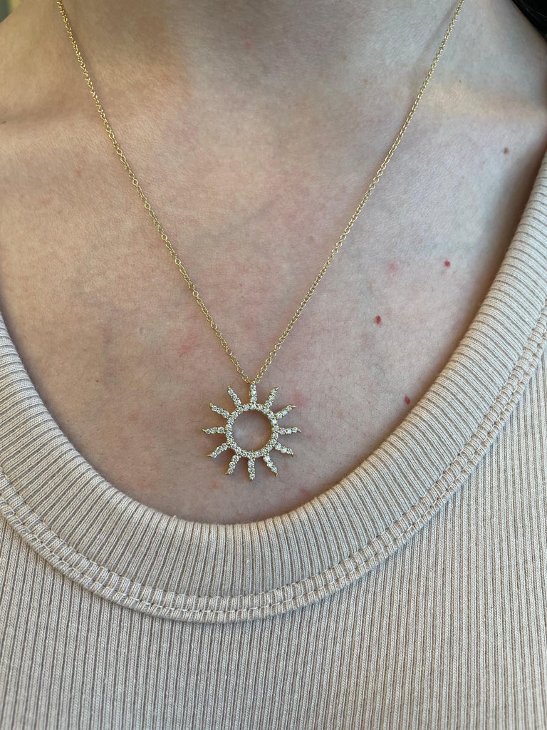 Yellow Gold Sun Diamond Pendant For Sale at 1stDibs