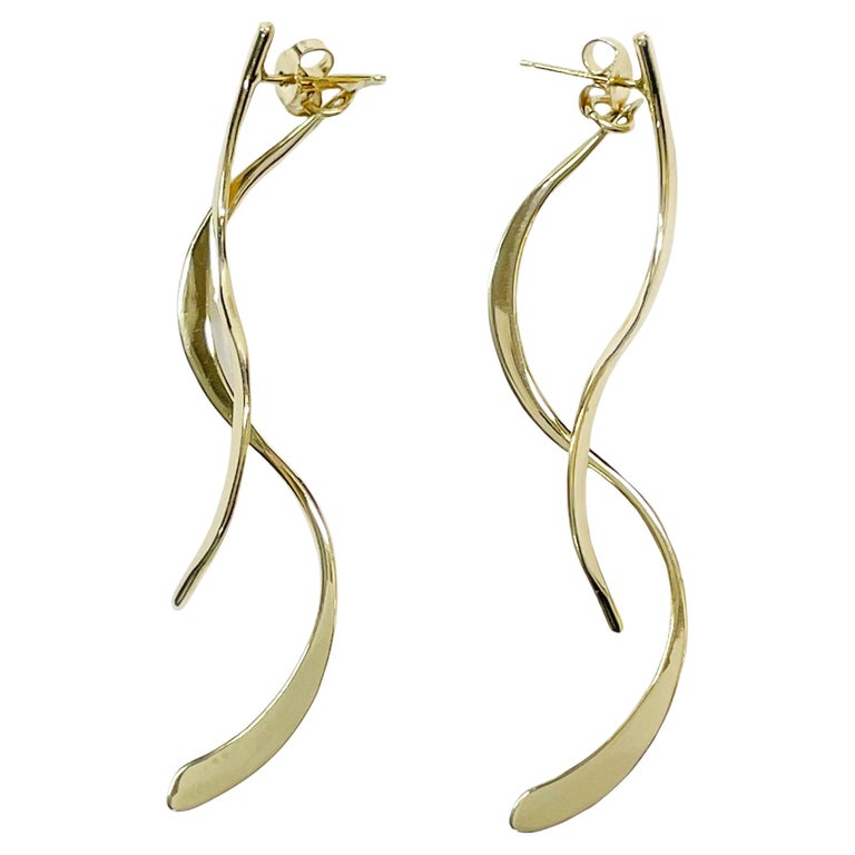 Yellow Gold Swirl Dangle Earrings For Sale at 1stDibs