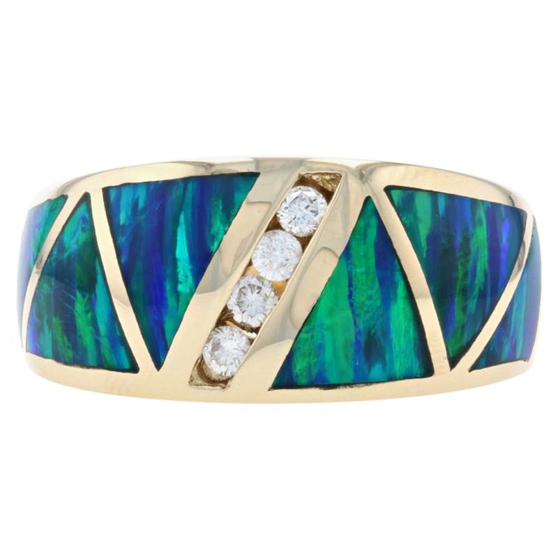 Blue Opal Inlay Tungsten Steel Men's Band, Genuine Opal Ring Wide ...