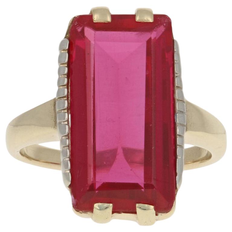 Customizable Yellow Gold Synthetic Ruby Vintage Cocktail Solitaire Ring ...