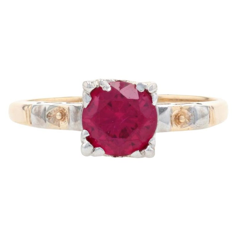 Customizable Yellow Gold Synthetic Ruby Vintage Solitaire Engagement ...