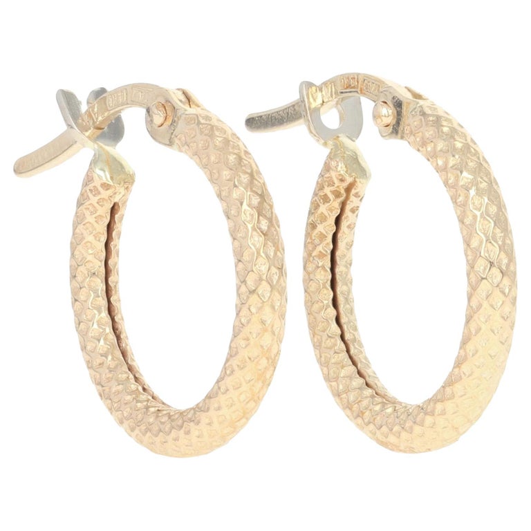Yellow Gold Textured Round Hoop Earrings, 14k Snap Closures Pierced ...