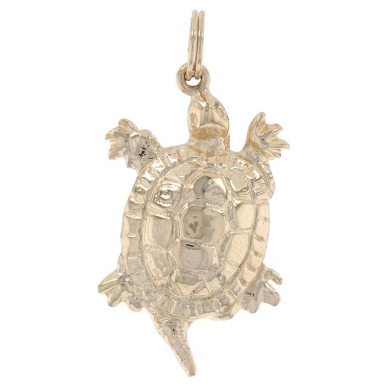 Yellow Gold Turtle Pendant, 14k Reptile Animal For Sale at 1stDibs
